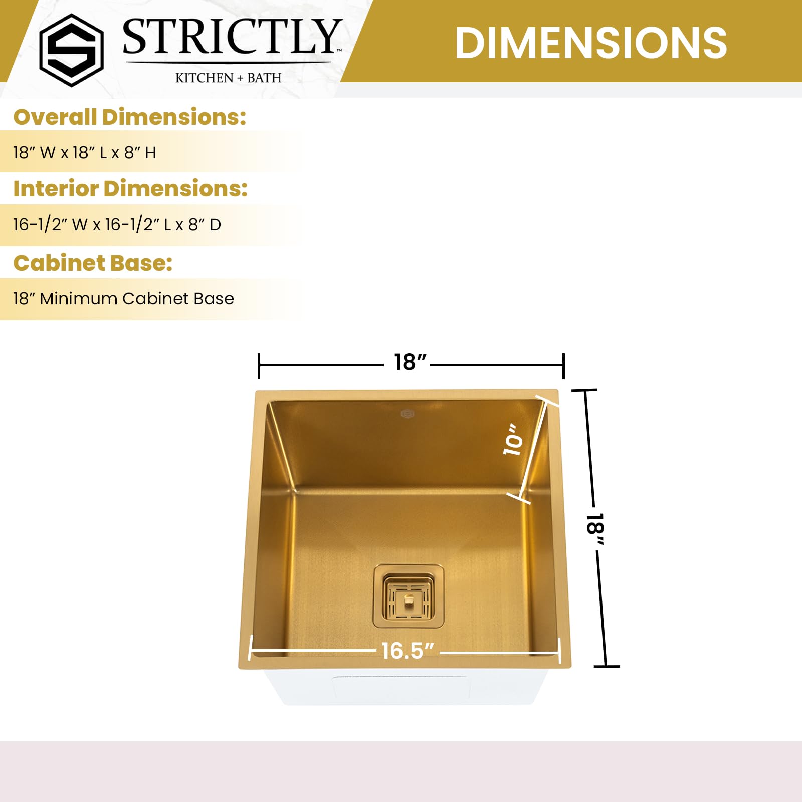 Strictly Sinks Undermount Bar Prep Sink – 18 Inch 16 Gauge Embossed Leather Texture Gold Wet Bar Prep Kitchen Sink with Bottom Grid and 1 Square Strainer Drain