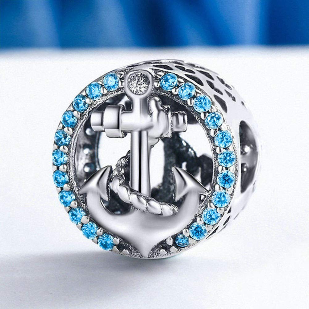 LAMOONY Sailing Boat Charm 925 Sterling Silver, Anchor, Starfish, Jelly Fish Ocean Charm for Pandora Charm Bracelet