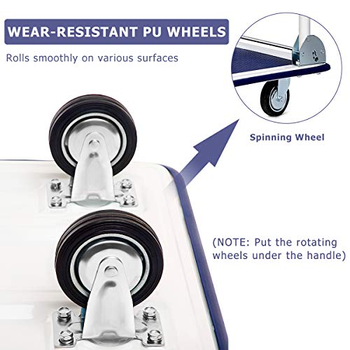 Safstar Folding Push Cart Dolly, Rolling Platform Cart for Garage Warehouse, Portable Flatbed Cart with Non-Slip Swivel Casters (330Lbs Load-Bearing Capacity, Blue)