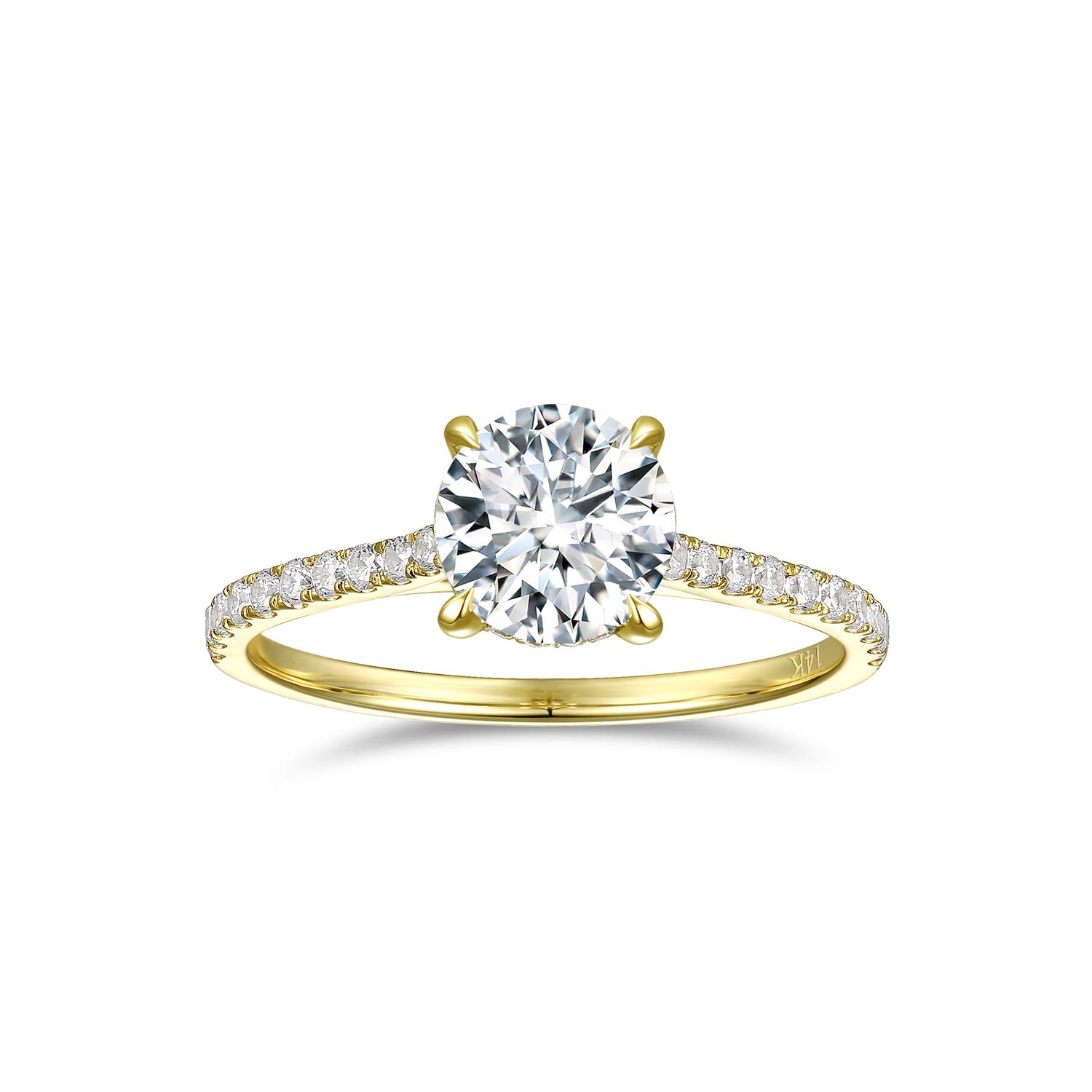Lamrowfay 4-Prong Set 14k Solid Gold 1CT 6.5mm CZ Simulated Diamond Engagement Ring Promise Bridal Ring (yellow-gold, 8.5)
