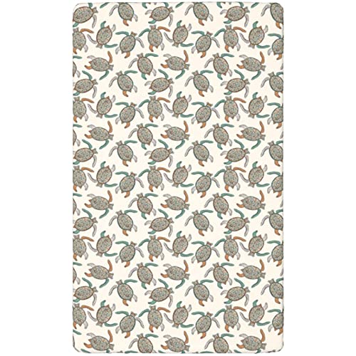Retro Themed Fitted Mini Crib Sheets,Portable Mini Crib Sheets Soft Toddler Mattress Sheet Fitted-Crib Mattress Sheet or Toddler Bed Sheet,24“ x38“,Dark Peach Seafoam