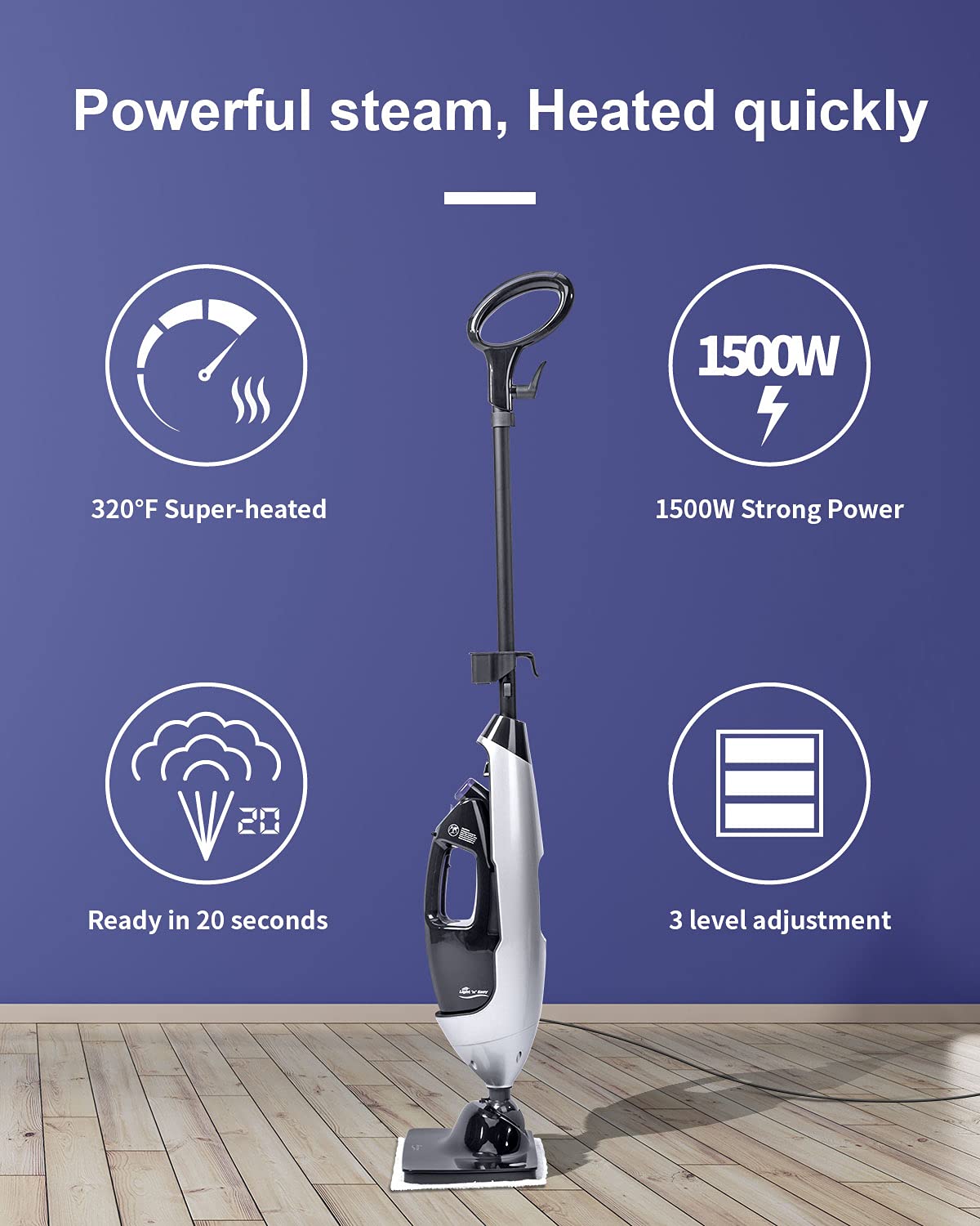LIGHT 'N' EASY Steam Mop Cleaners 9-in-1 with Detachable Handheld Unit, Floor Steamer for Hardwood/Grout/Tile,Multi-Purpose Handheld Steam Cleaner for Indoor Use(7688ANB-2)