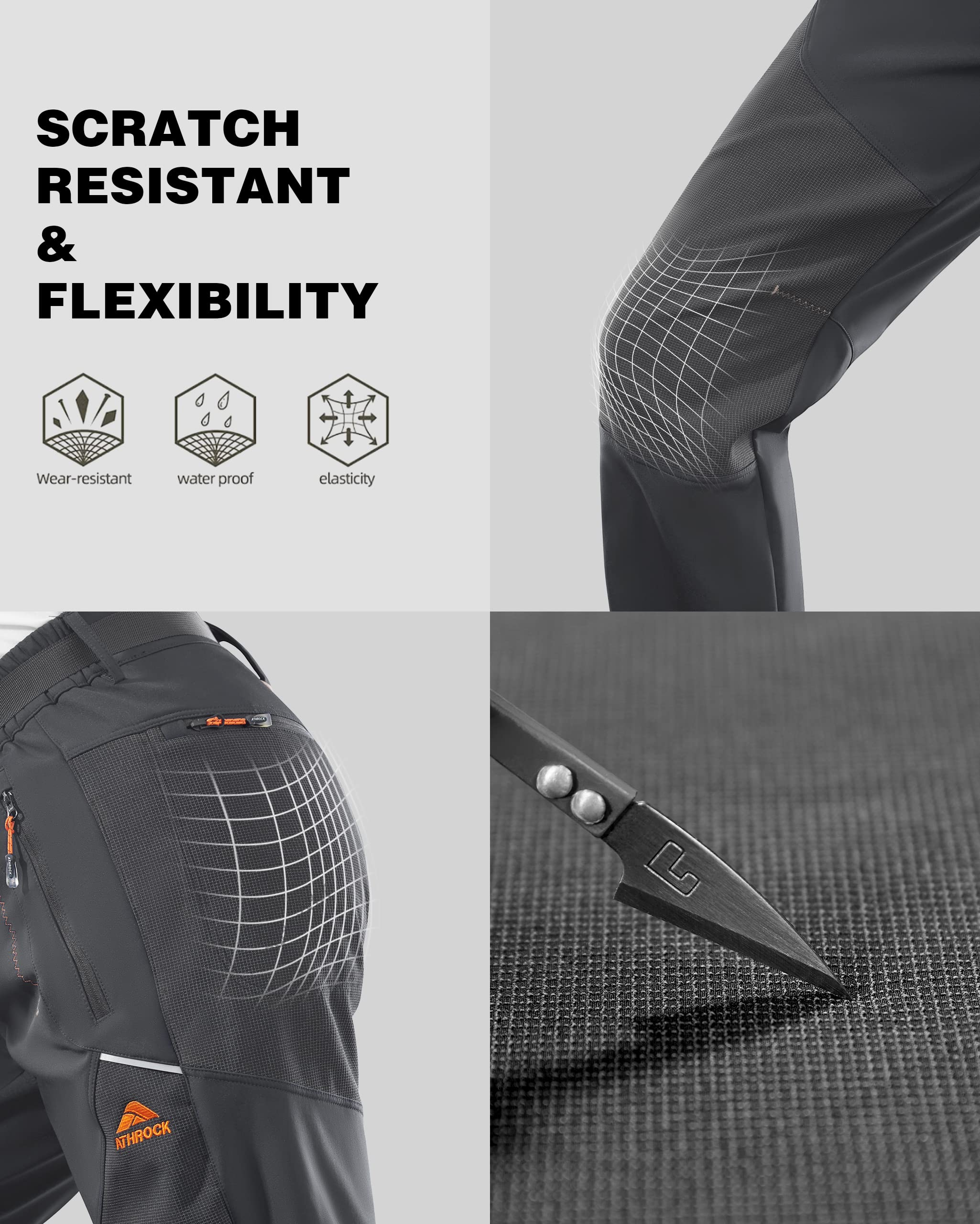 Mens Snow Pants Hiking Ski Cargo Fleece Lined Snowboard Pants Waterproof Softshell Winter Pants Black