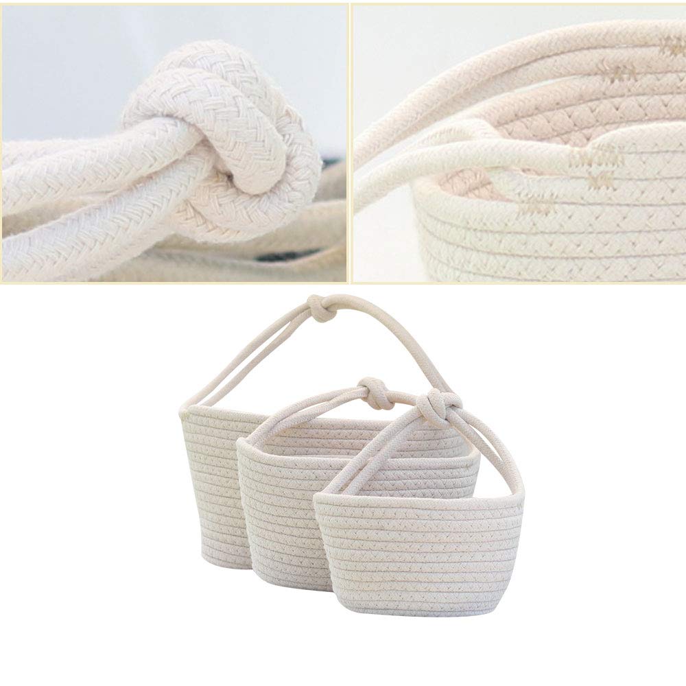 ICEBLUE HD Set of 3 Cotton Rope Baskets Handle Storage Baskets Wall Hanging Woven Baskets Bathroom Hanging Baskets Wall Woven Baskets 3 Size-Beige