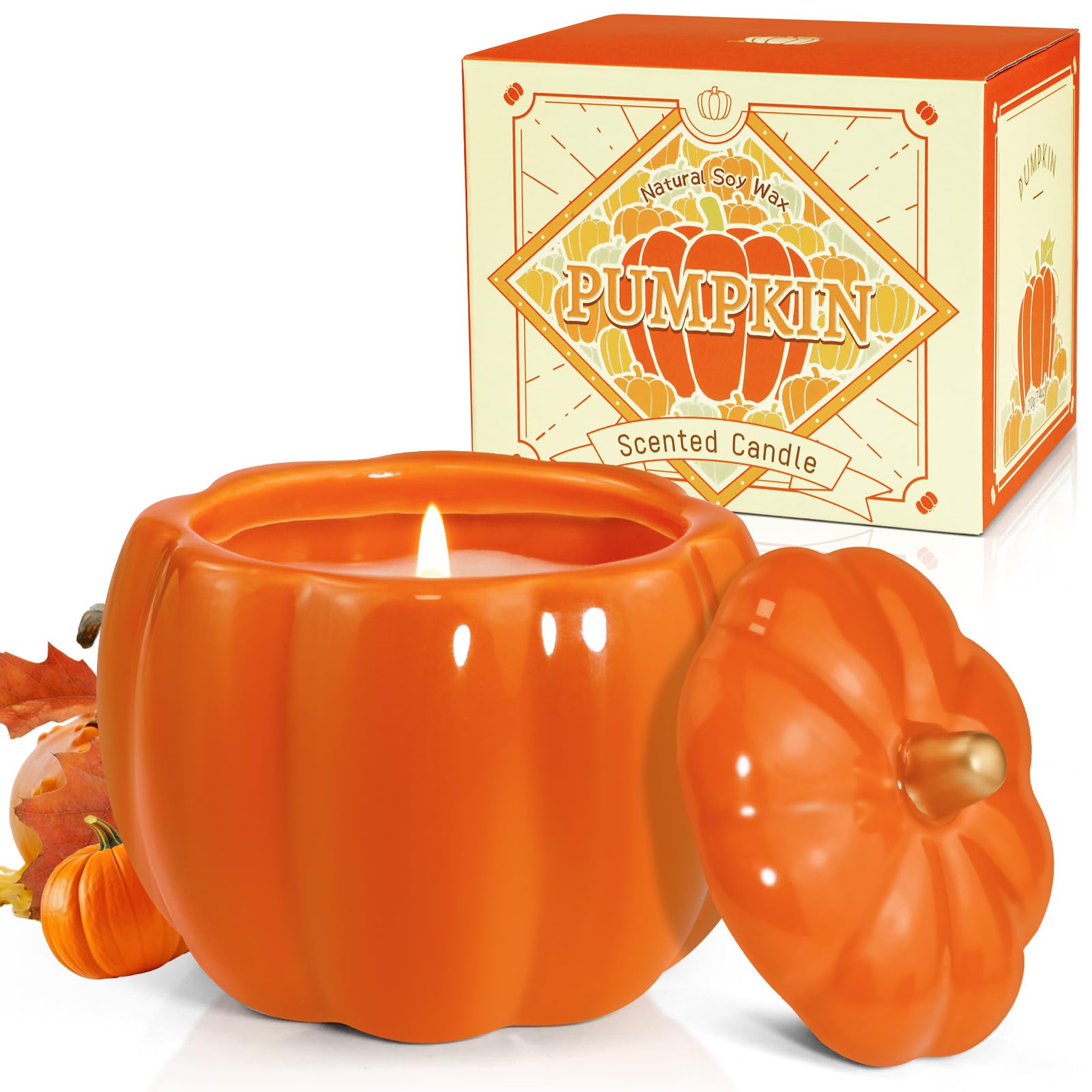 STRN Scented Candles Festive Fall & Halloween Décor, Long-Lasting Scented Candles, Natural Pumpkin Fragrance Soy Wax Candles, Ceramics 1 Pack