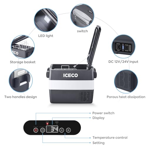 ICECO JP50 Portable Refrigerator Fridge Freezer, 50 Liters 12V Cooler Refrigerator, Compact Refrigerator with SECOP Compressor, Electric Cooler for Car & Home Use, 0℉~50℉, DC 12/24V, AC 110/240V