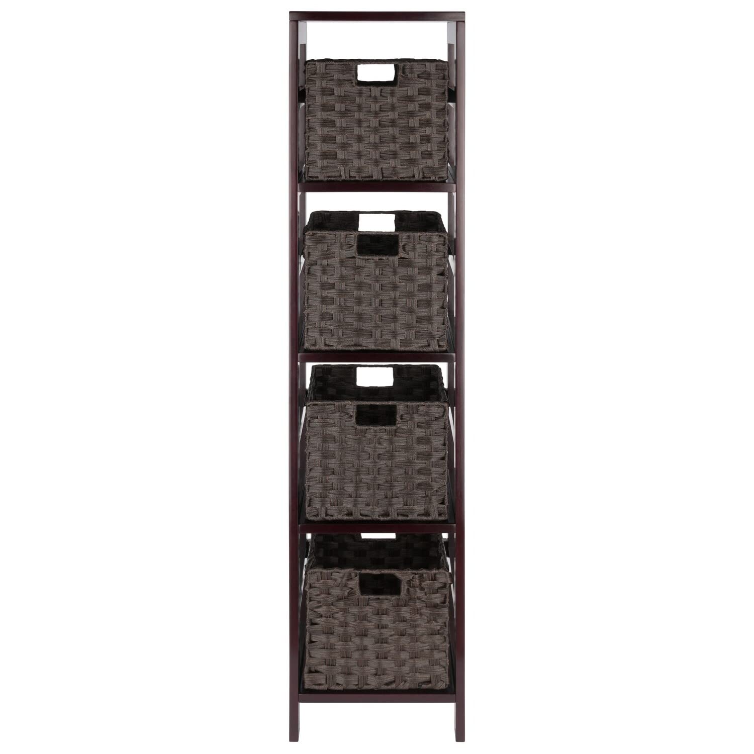 Winsome Wood Leo 5-Pc Storage Shelf with 4 Foldable Woven Baskets - Espresso and Chocolate