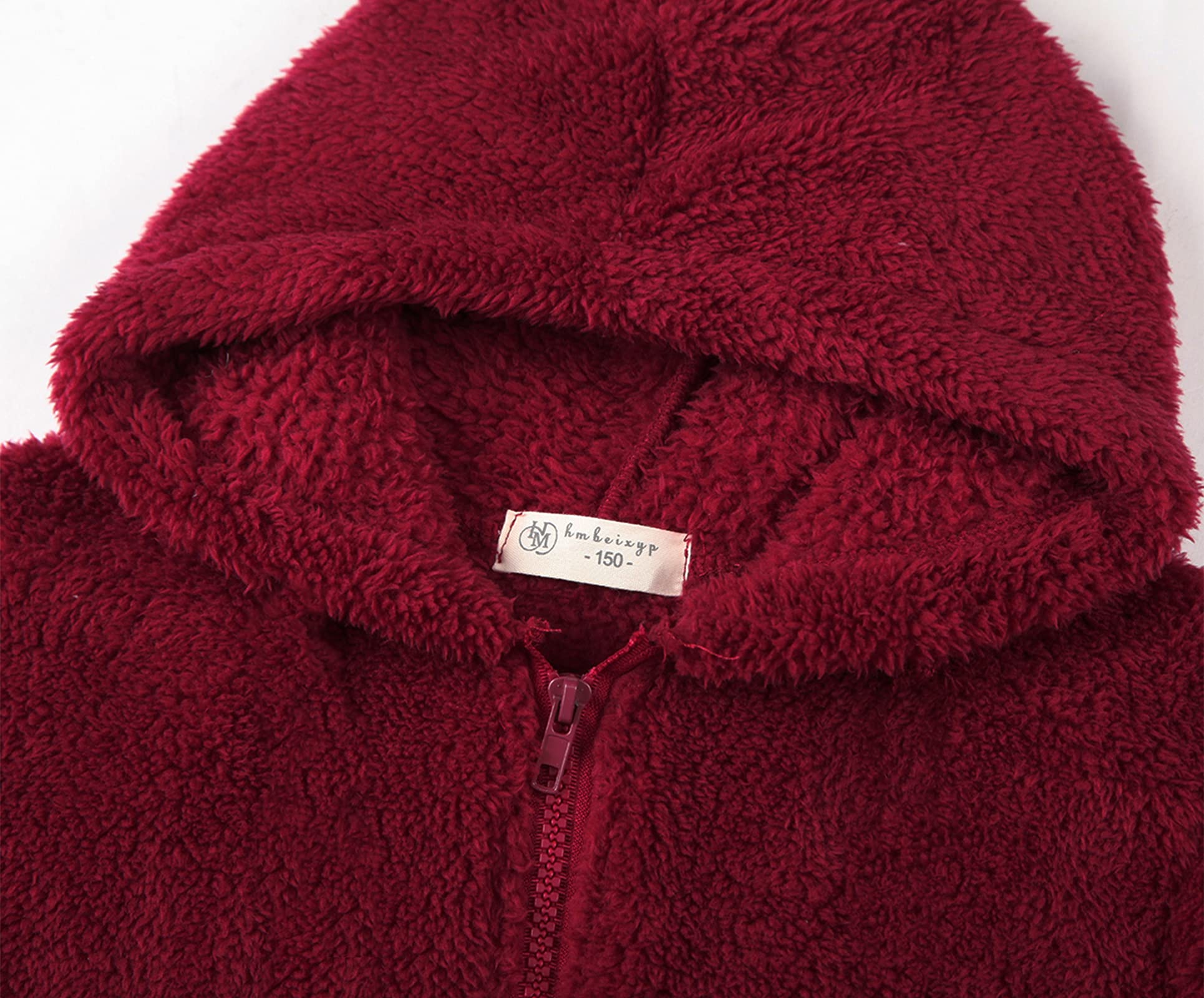 HMBEIXYP Girl's Polar Fleece Sherpa Pullover Fuzzy Fleece Sweatshirt Hoodie with Pockets Wine 130CM