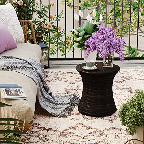 Sundale Outdoor Small Side Table Patio Rattan End Table 20 Inch Hourglass Wicker Accent Tables Steel Frame Lightweight Brown Mesa Auxiliar pequeña Mesa Auxiliar de ratán marrón
