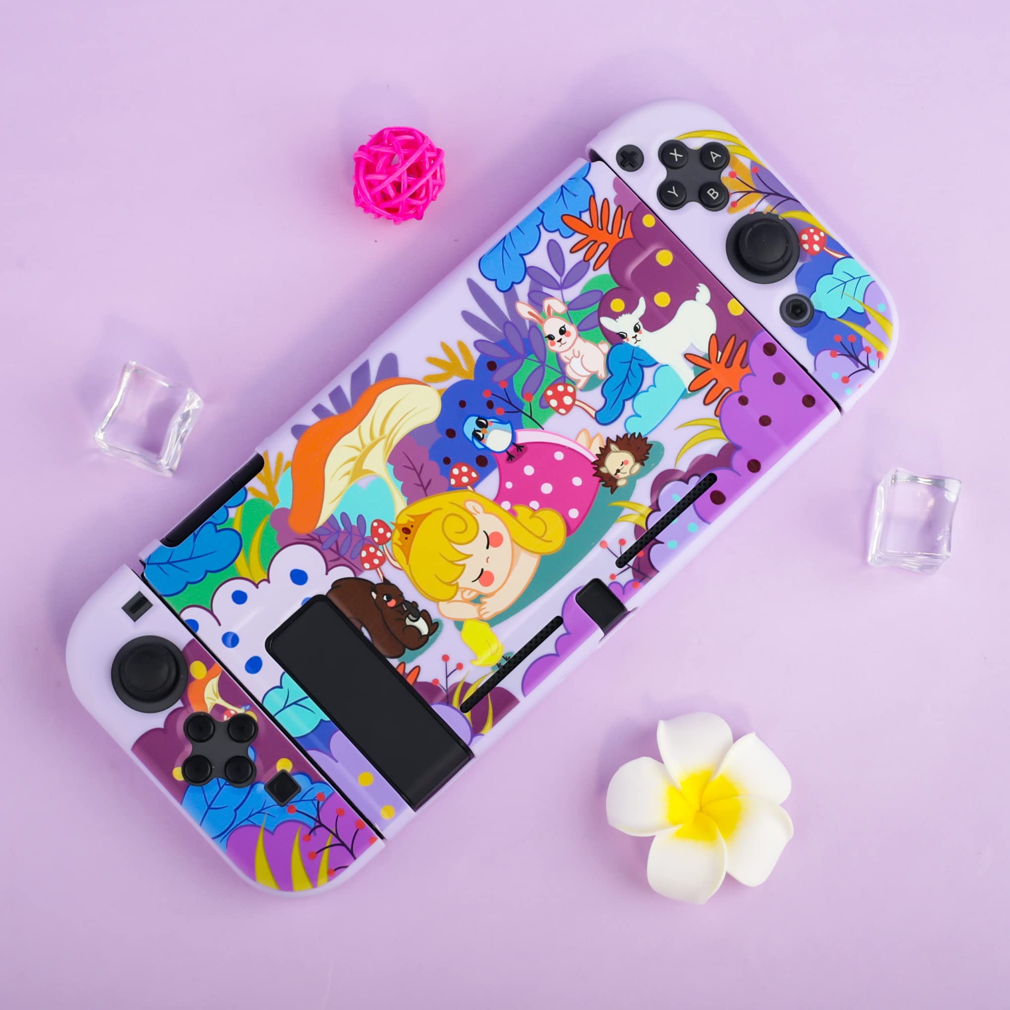 RHOTALL Cute Purple Case Compatible with Nintendo Switch, Protective Case Cover Accessories for Switch Console and Joycon Controller with Anti-Scratch Design - Forest Girl