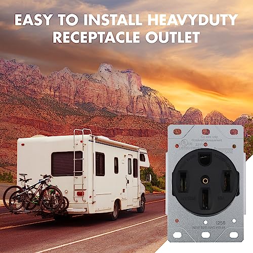 NEMA 14-50R Receptacle 50 Amp Flush Mounting Outlet with Wall Plate, 3 Pole, 4 Wire 125/250V, Heavy Duty Commercial Industrial Grade UL Listed, Micmi