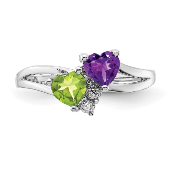 IceCarats 925 Sterling Silver Purple Amethyst Green Peridot Diamond Heart Love Ring Gemstone Band Size 9
