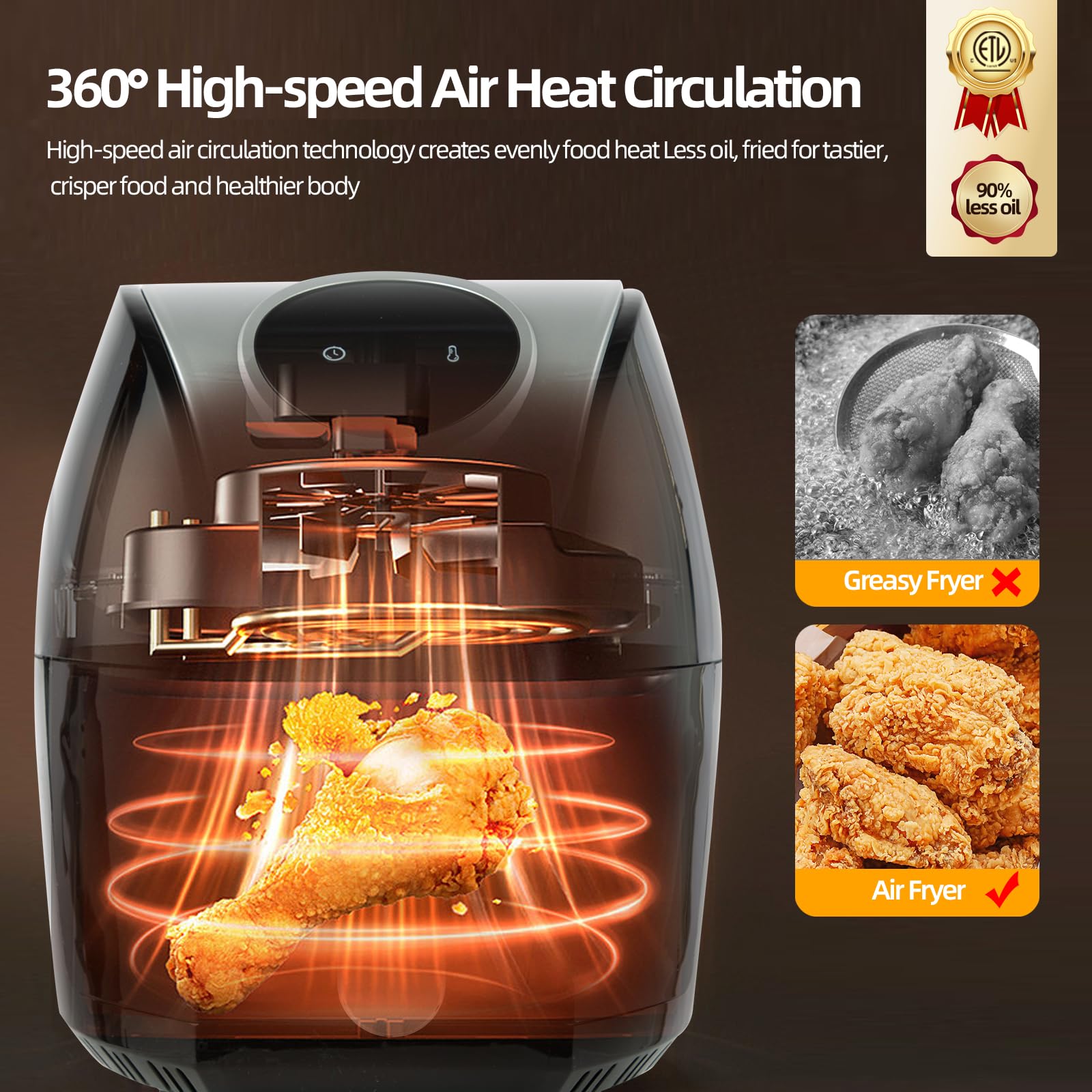 Mdjayo 4.4qt Air Fryer, Compact Oil Free Cooker, Smart Deep Airfryer Oven, 7-In-1 Digital LCD Touch Screen, Double Detachable & Dishwasher Safe Basket, Best Kitchen Accessories, Black
