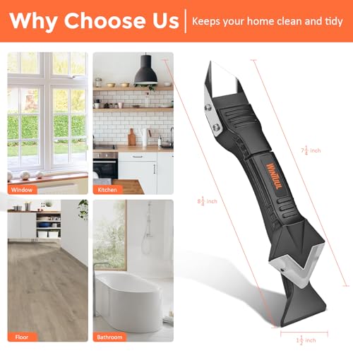 WINTUUL Silicone Caulking Tool, 3 in 1 Sealant Finishing Tool(Stainless Steelhead), Caulking Finishing Tool Kit, Caulk Remover Tool, Grout Removal Tool for Bathroom,Kitchen,Floor,Window, Sink Joint