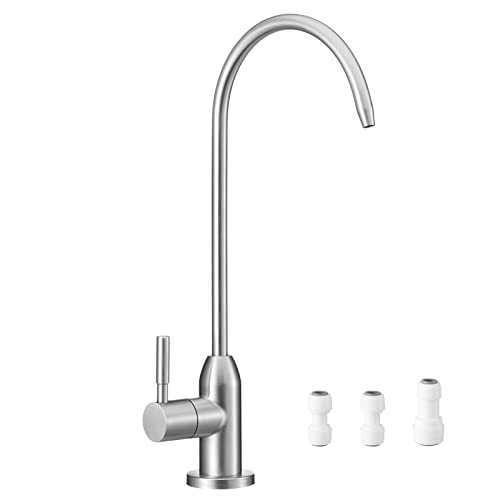 PURENAT Reverse Osmosis/RO Water Faucet,Lead-Free Drinking Water Faucet,Safe Water Filter Faucet,Brushed Filtered Water Faucet(304 Stainless Steel) for Kitchen Sink with 2 Size of Quick Fittings
