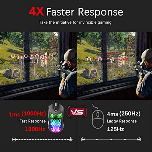 Lightweight Wired Gaming Mouse, 26 RGB Backlit Mice & 7 Buttons Programmable Driver ,PAW3325 12000DPI ,Ultralight Honeycomb Shell Ultraweave Cable Mouse Compatible with PC Gamers and Xbox and PS4
