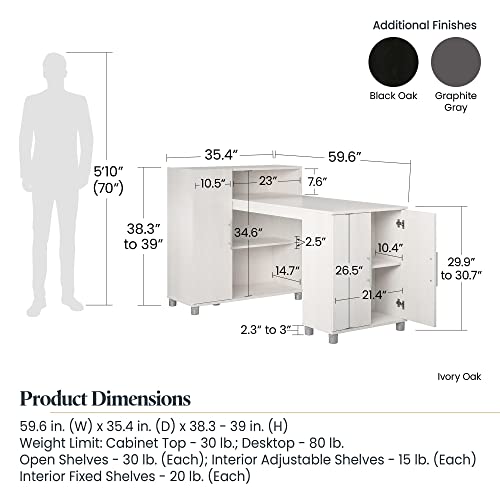 SystemBuild Evolution Camberly Hobby & Craft Desk w/Storage Cabinet in Ivory Oak