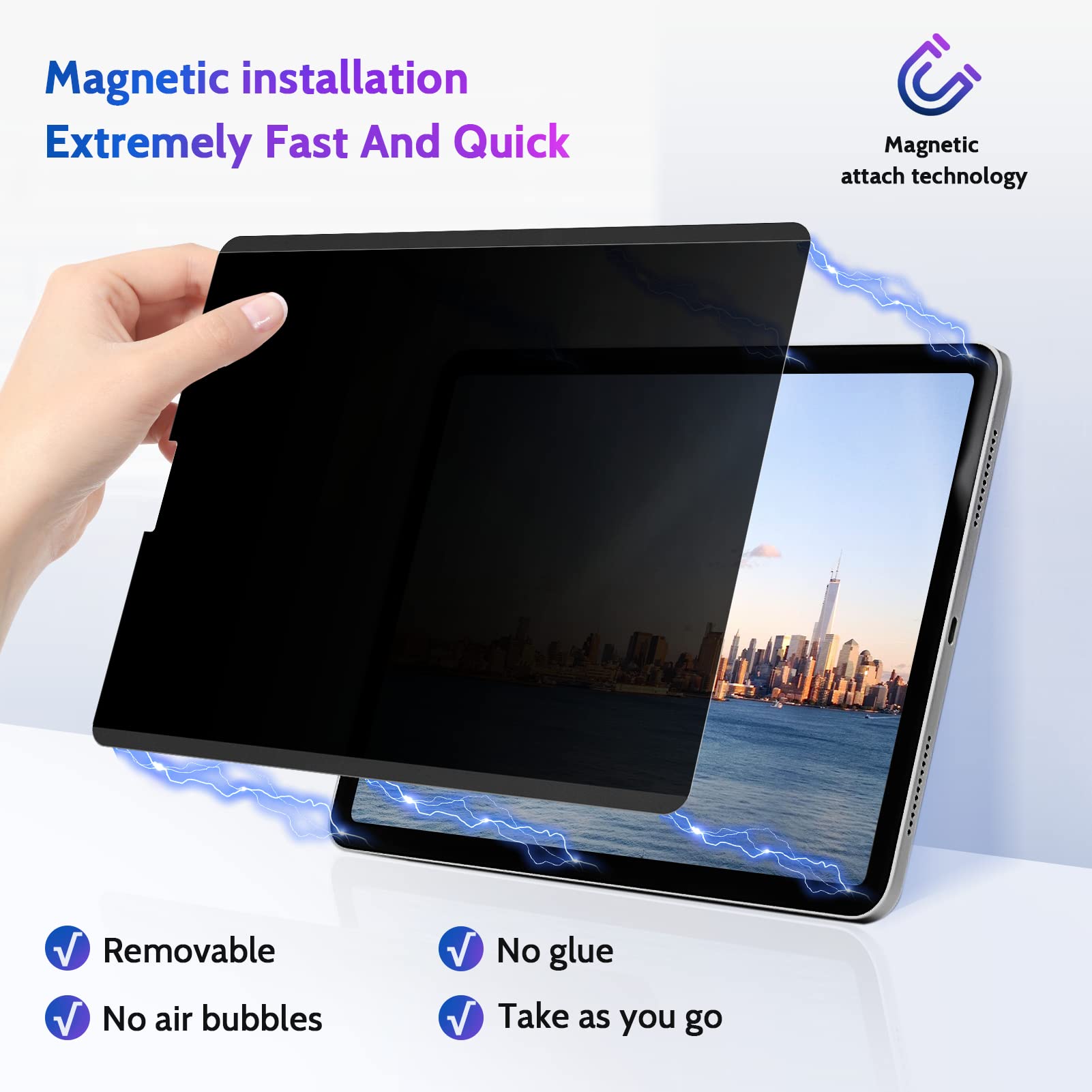 Peslv Magnetic Privacy Screen Protector for iPad Air 5th 4th Generation & iPad Pro 11(2018-2022), Removable Anti Blue Light Glare Spy Private Filter, Black Security Screen