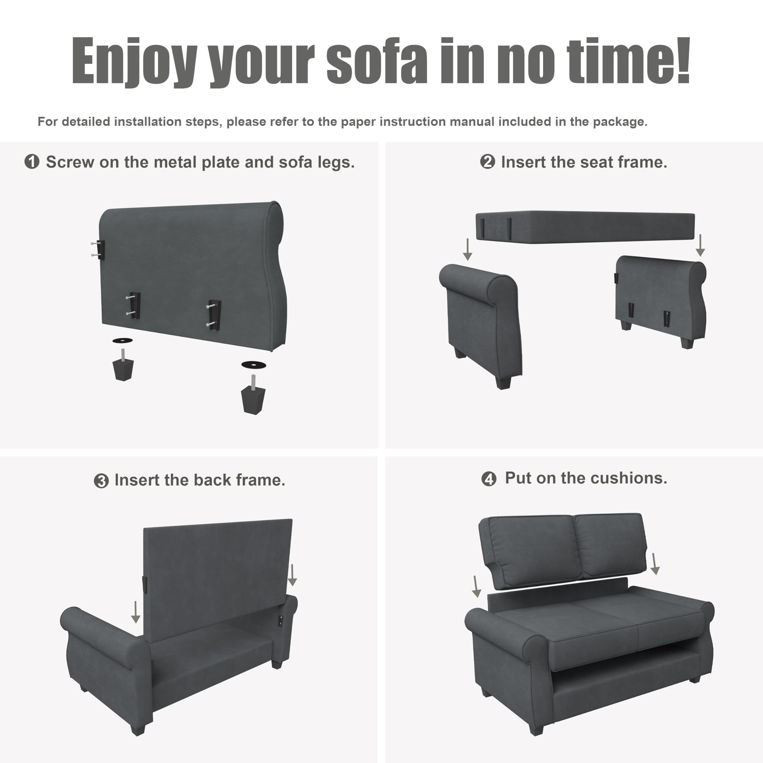 Yattem 56β Loveseat Sofa Couch: Modern Small Dark Gray Velvet Loveseat Sofa Couch - Small Space Saving Modern Upholstered 2 Seater Love Seat Sofa Couch for Living Room Bedroom Apartment Small Space