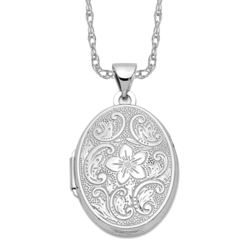 IceCarats 14K White Gold Oval Flower Personalized Photo Locket Necklace Charm Pendant 28.1mm x 17mm Only