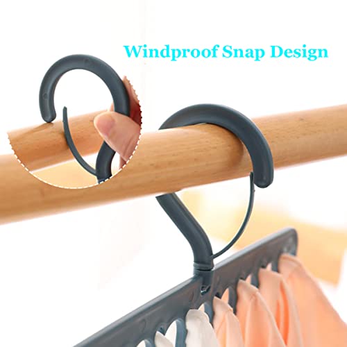 Underwear Sock Hangers for Drying - 6 Pack 360° Rotating Laundry Drying Rack Windproof Underwear Hanger Space Saver Hangers 48 Grips Clothes Drying Racks for Socks, Baby Clothes, Bras, Towel, Scarf
