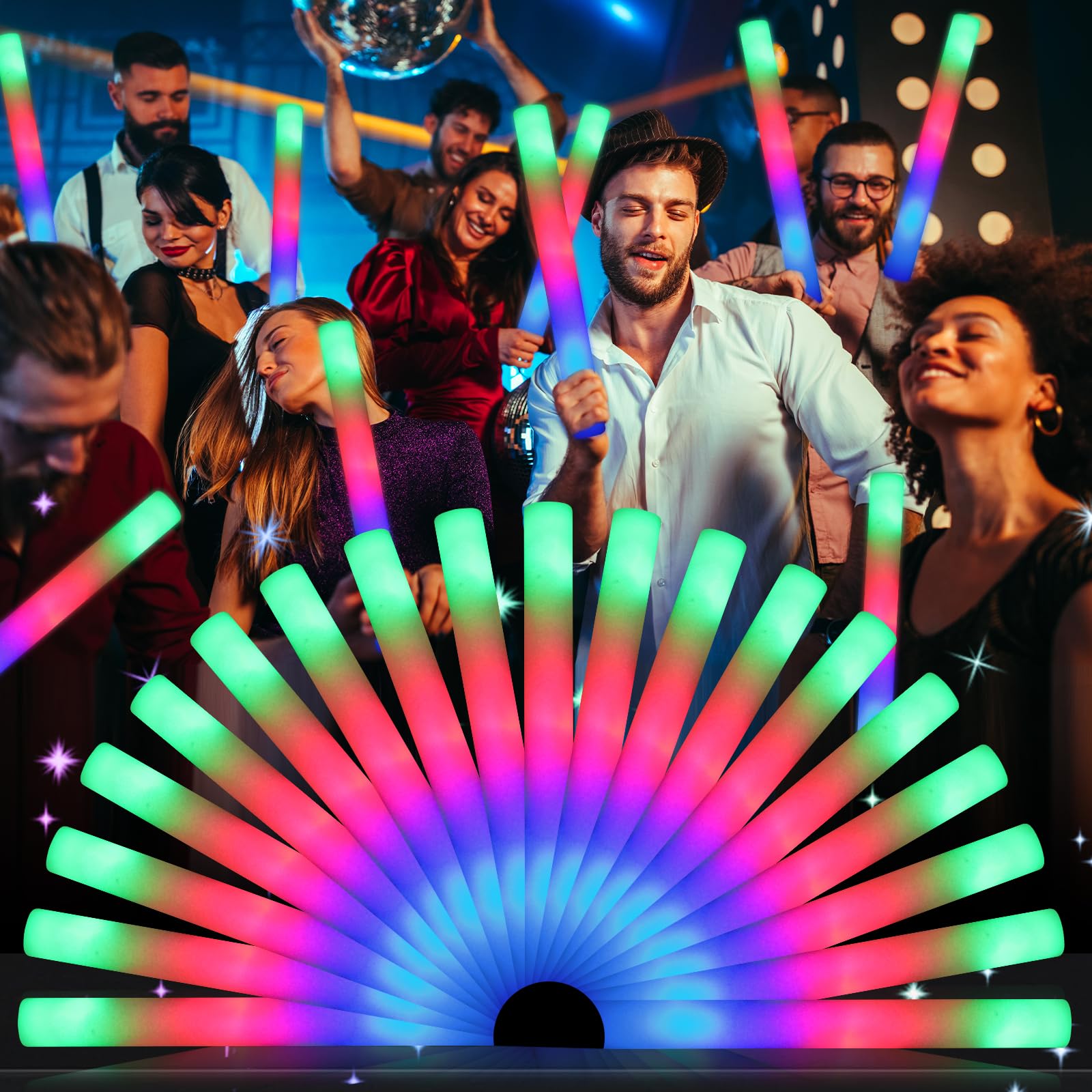 wellent 64 Foam Glow Sticks, LED Foam Sticks, Foam Light Up Sticks with 3 Mode Colorful Flashing, Bulk Glow Sticks,Glow Party Supplies Glow Wands for Wedding, Birthday, Concert, Halloween Glow Party