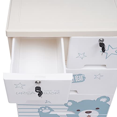 TouSuaRSi 5 Layers Plastic Storage Cabinet with Drawers & Lock, Cabinet Storage Closet Drawers Organizer for Clothes, Bedroom, 19.69 * 13.78 * 40.16in (6 Drawers, Pattern: Polar Bear)