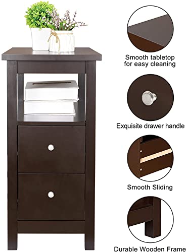 ZENY Narrow End Table Side Table with Drawer and Open Shelf Sofa Table for Living Room Bedroom, Small Table for Bedside, Espresso