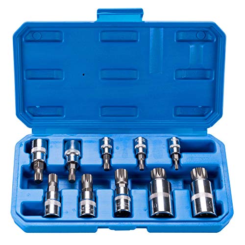 Qnkaa XZN Triple Square Spline Bit Socket Set 10pcs Silver M4 - M18, Premium S2 Alloy Steel, 1/4” 3/8” 1/2” Drive