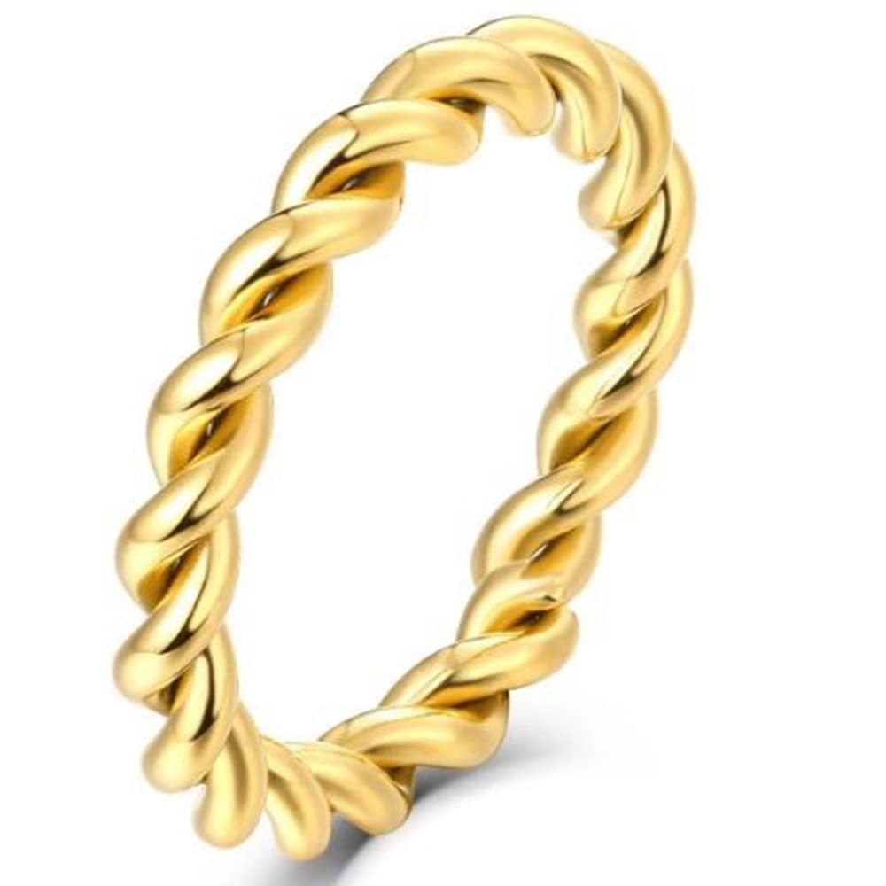 Jude Jewelers 3mm Width Stainless Steel Braided Wire Rope Style Stacking Wedding Band Ring (Gold, 7)
