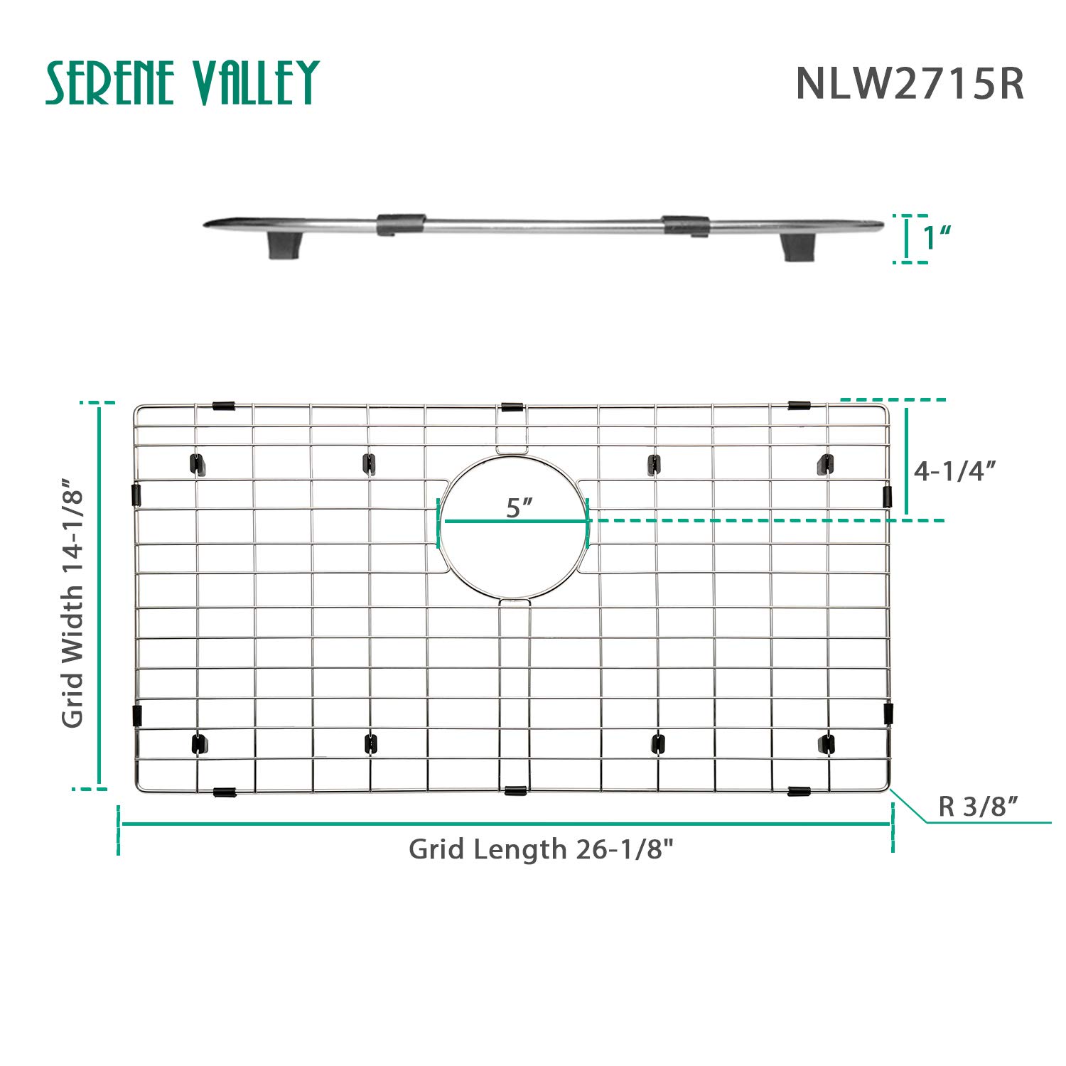 Serene Valley 26-1/4" X 14-1/4" Sink Protector, Rear Drain with Corner Radius 3/8", NLW2715R