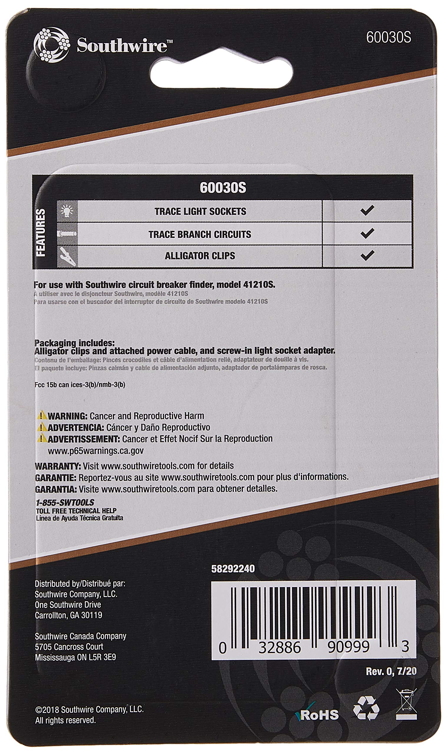 Southwire 58292240 60030S Circuit Breaker Finder Adapter/Accessory Kit; Includes Alligator Clips and Light Bulb Circuit Adapter (Compatible with Southwire 's 41210S Circuit Breaker Finder)