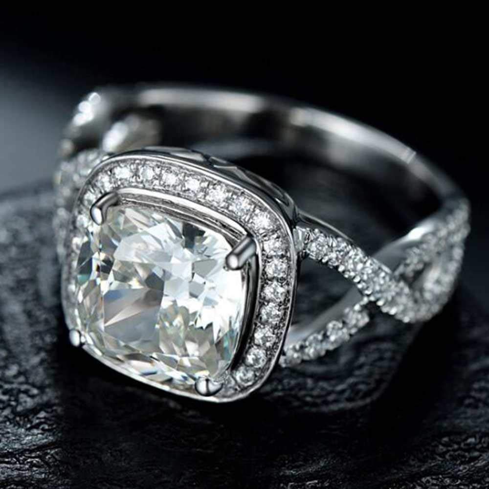 Jude Jewelers Platinum Plated 3.0 Carat Princess Cut Cubic Zircon Simulated Diamond Wedding Engagement Proposal Ring (Silver, 9)