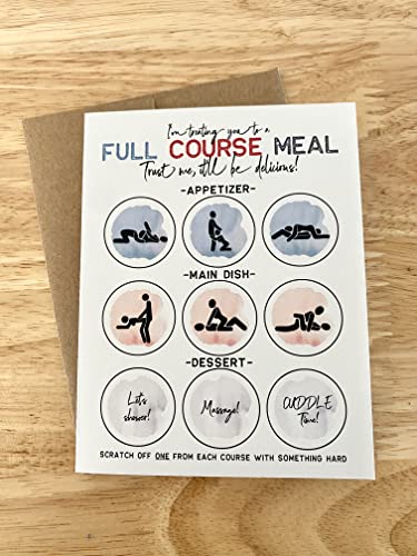 Naughty Scratch Off - FULL COURSE MEAL - Anniversary - Valentines - Birthday - Special Occasion - Folded A2 Card