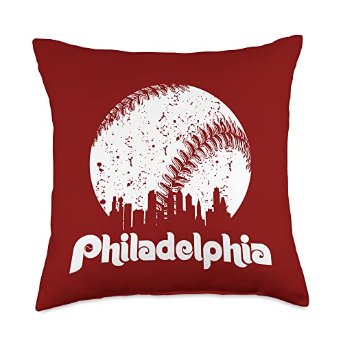 Vintage Skyline Retro Philadelphia Philly Baseball Dancing Throw Pillow, 18x18, Multicolor