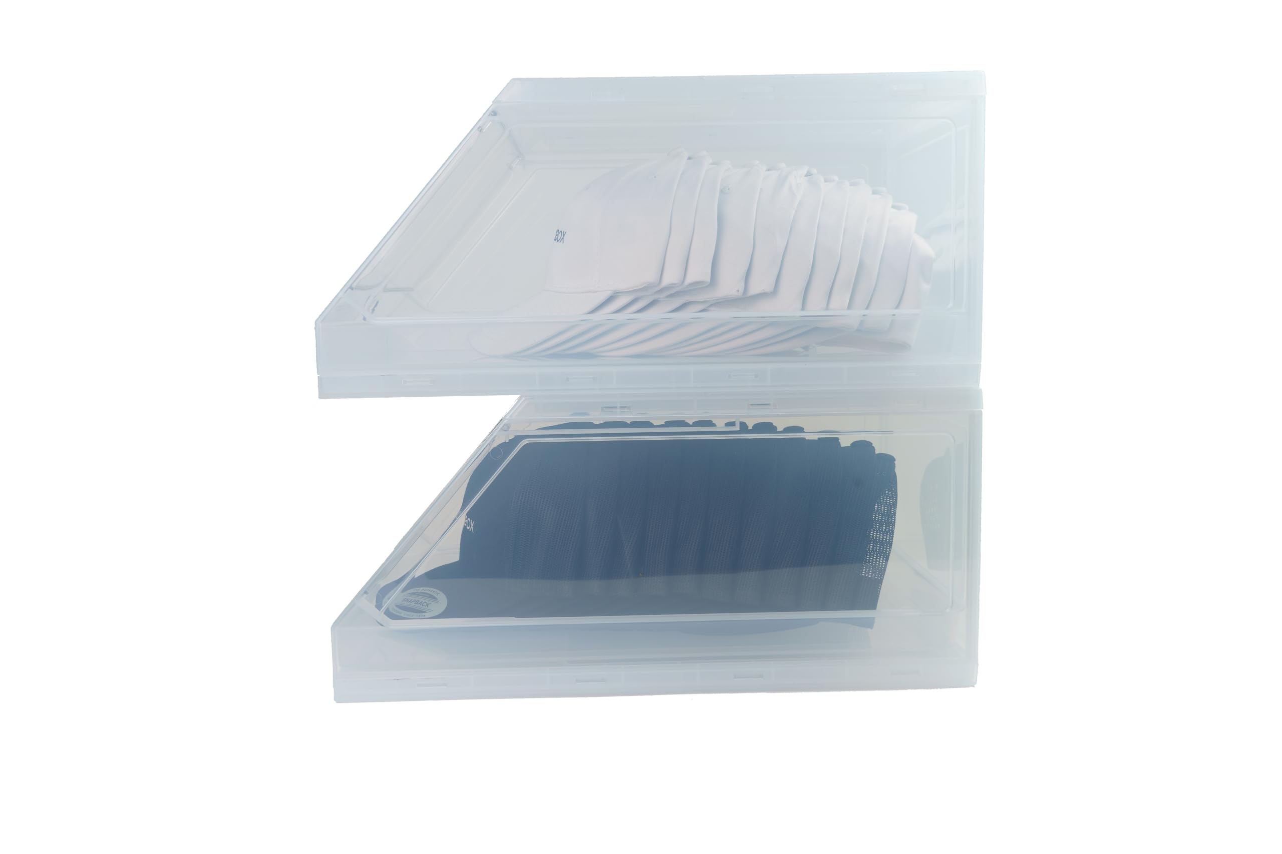 The CapBox 2.0 (2 Pack Clear) Hat Organizer for Baseball Caps, Stackable Sliding Tray Hat Rack & Hat Holder Hat Hanger Cap Storage Container 2 Yr. Warranty Fits 12-17 Caps Sliding Tray & Stopper