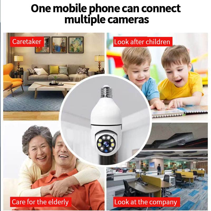 Set of Two 360 Degree Indoor Security Cameras + Two Plug Bulb Socket Adapter, 2.4G WiFi Light Bulb Camera, 1080p Home Security Surveillance Camera, Motion Detection, Two-Way Audio