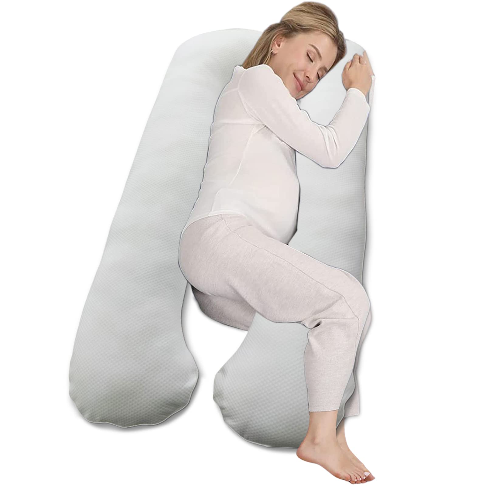 Rokiny Pregnancy Pillows, U-Shape Full Body Pillow and Maternity Pillow with Removable Cover - Support for Back, HIPS, Legs, Belly for Pregnant Women Sleeping (White)