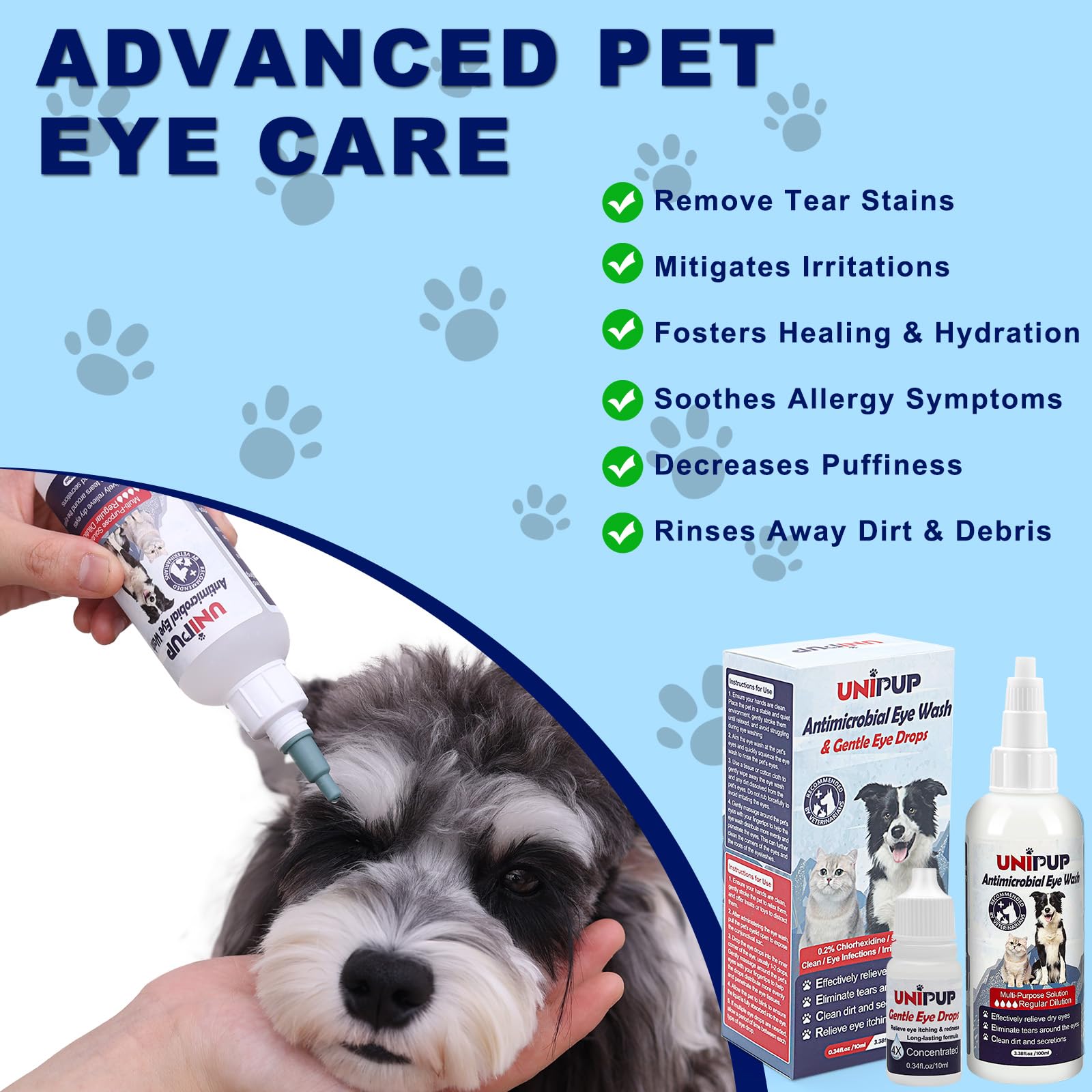 UNIPUP Dog Eye Wash & Eye Drops and Dog Eye Wipes Kit