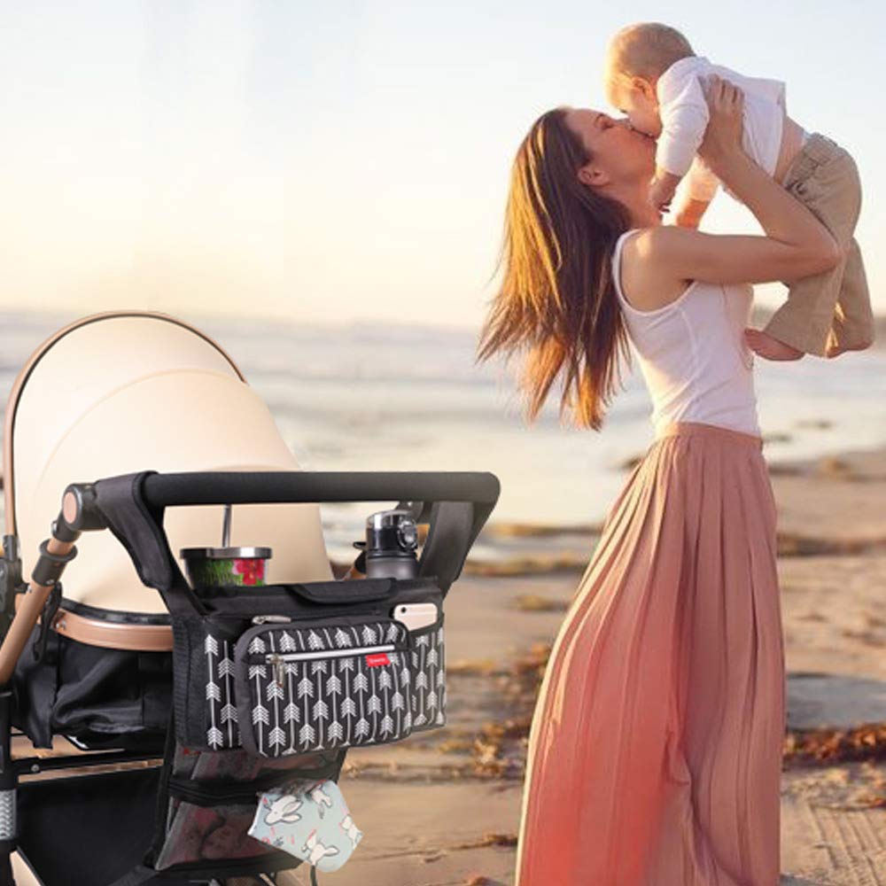 Lekebaby Stroller Organizer with Insulated Cup Holder Universal Stroller Accessories Fits for Stroller like Baby Trend, Baby Jogger, Bugaboo, BOB, Umbrella and Pet Stroller, Black