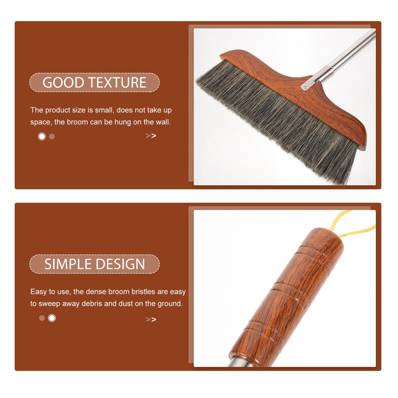 Yardwe Horse Hair Soft Bristle Broom Wooden Handle Angle Broom Floor Cleaning Broom Hair Removal Sweeper Carpet Sweeping Brush for Indoor Outdoor Kitchen