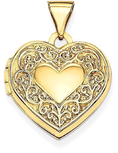 IceCarats 14K Yellow Gold Heart Love Personalized Photo Locket Necklace Charm Pendant 21mm x 15.4mm Only