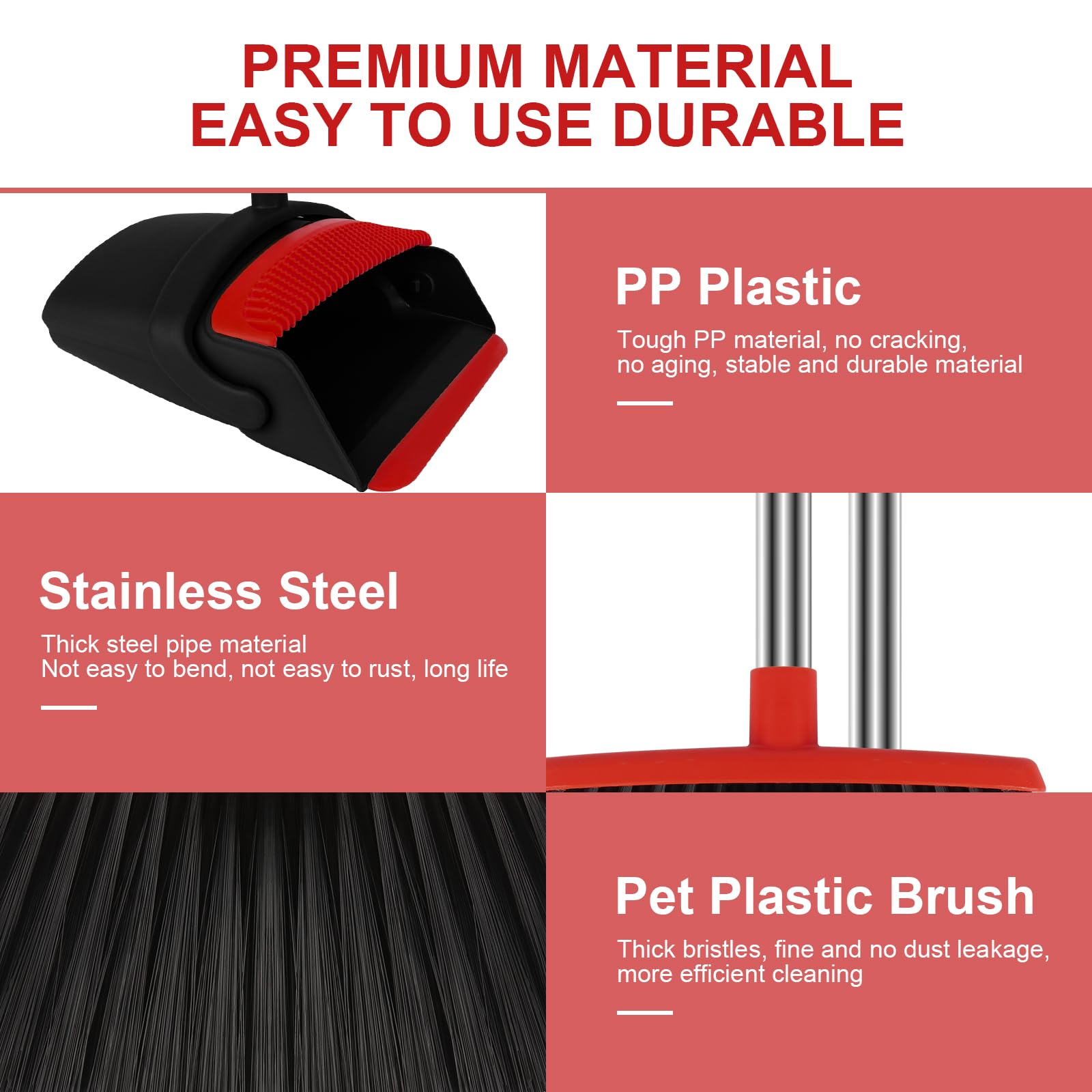 UDUK Broom and Dustpan Set for Household, Red House Broom with Dustpan Combo Set, 51β Long Handle Broom with Dustpan for Dog Cat and Hair Clean
