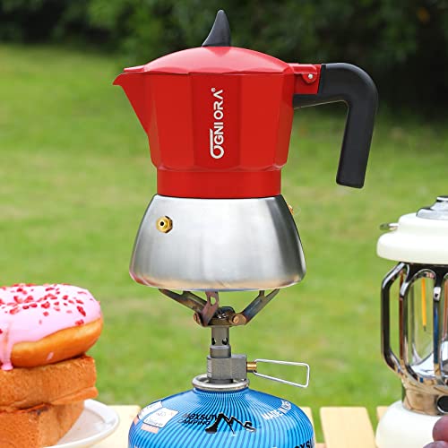 OGNI ORA Stovetop Espresso Maker Moka Pot, Red 4 Cup(150 ml) Camping Coffee Pot Double Valve Design Espresso Coffee Maker Suitable for Gas, Induction, Electric Pottery Stove