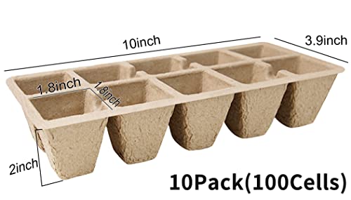 SYITCUN 100 Cells Seedling Starter Trays,10 Pack Starter Trays for Planting Seeds,Biodegradable Seed Starter Peat Pots,Bonus 100 Plant Labels,2 Transplanting Tools,1 Spray Bottle
