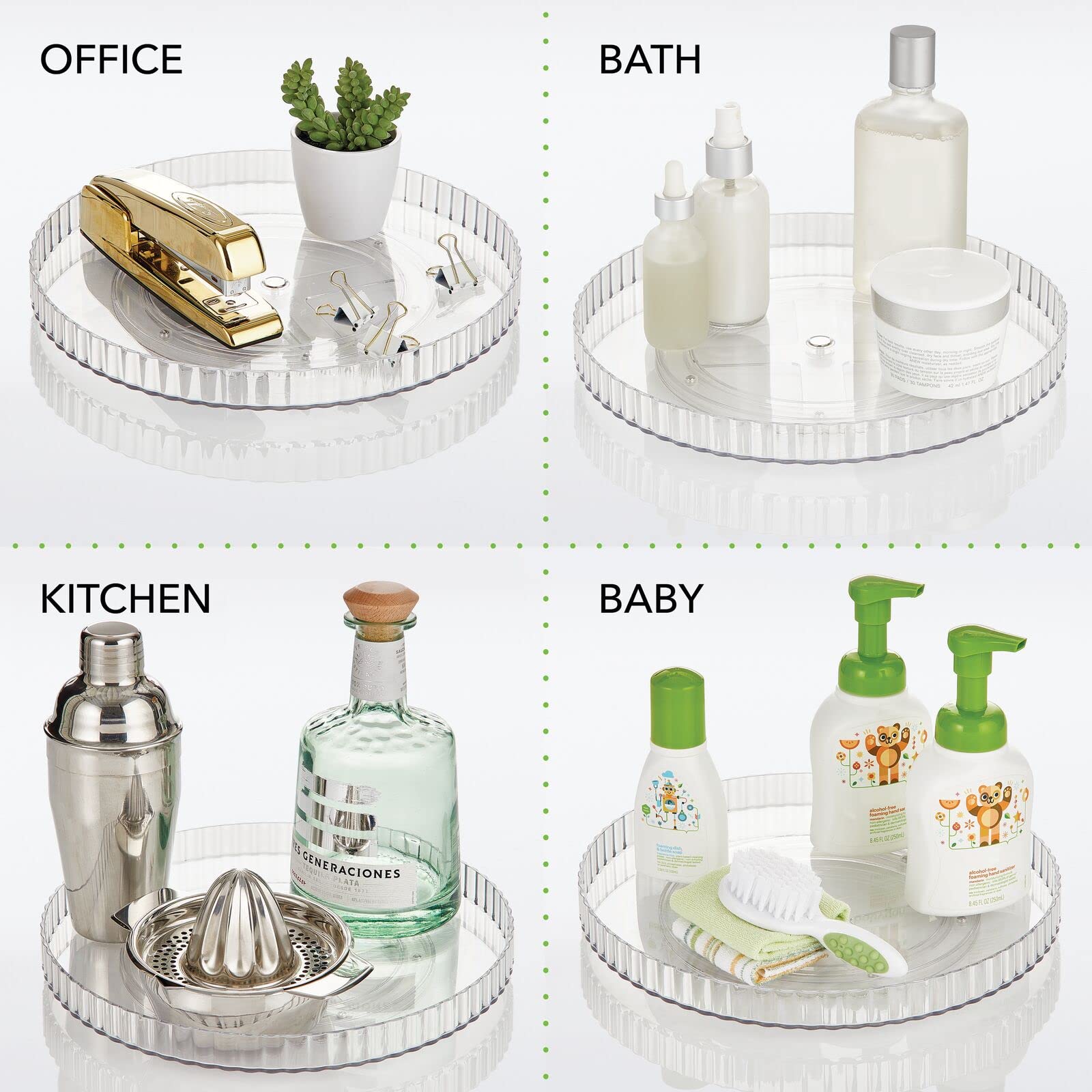 mDesign Plastic Deep Bathroom Bin with Handles and 11.5" Fluted Lazy Susan Turntable Plastic Spinner Combo Set for Organization in Bathroom, Closet, Cabinet, or Vanity Countertop - Set of 2 - Clear