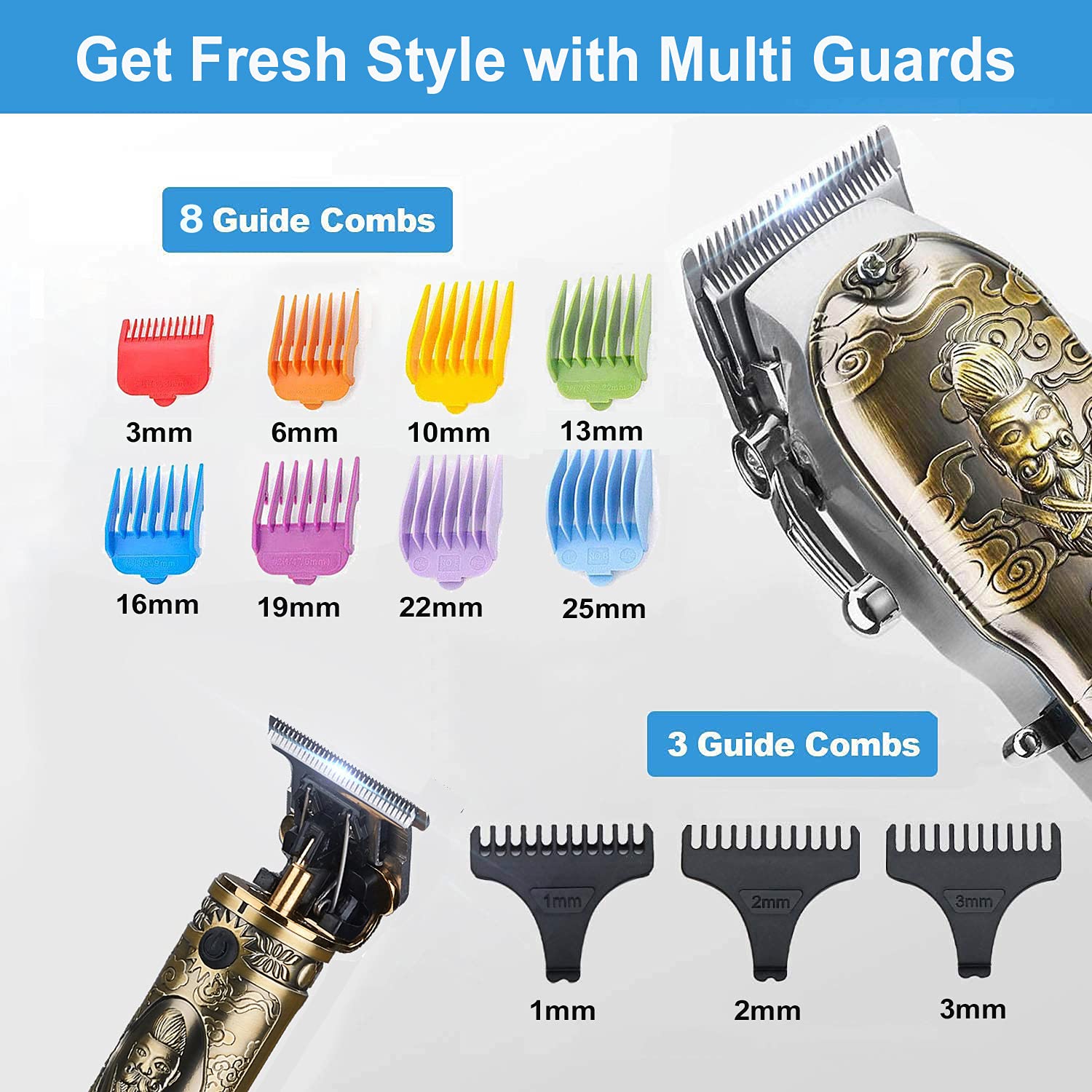 Suttik Professional Hair Clippers and Electric Shavers Set, Beard Trimmer for Men Electric Razor Beard Grooming Kit Hair Trimmer with 2 Foil Head and Limit Combs, Gift for Men,Bronze