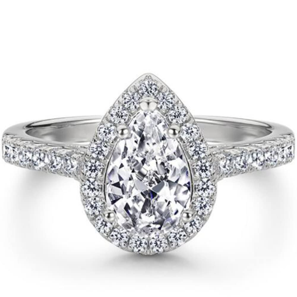 Jude Jewelers Silver Rose Gold Plated Water Drop Tear Shape Cubic Zircon Wedding Engagement Proposal Ring (Silver, 8)