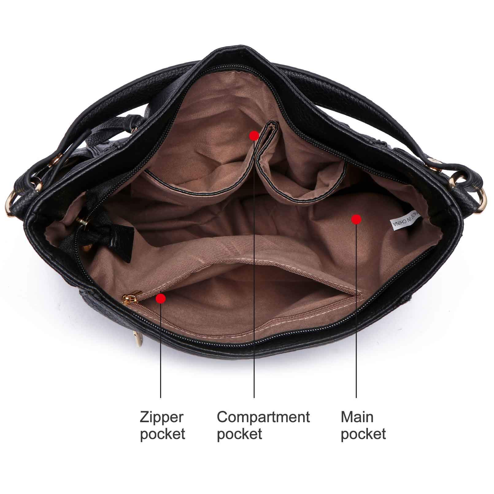 Hobo Purse for Women Leather Crossbody Shoulder Bags Large Tote Bag (BLACK)