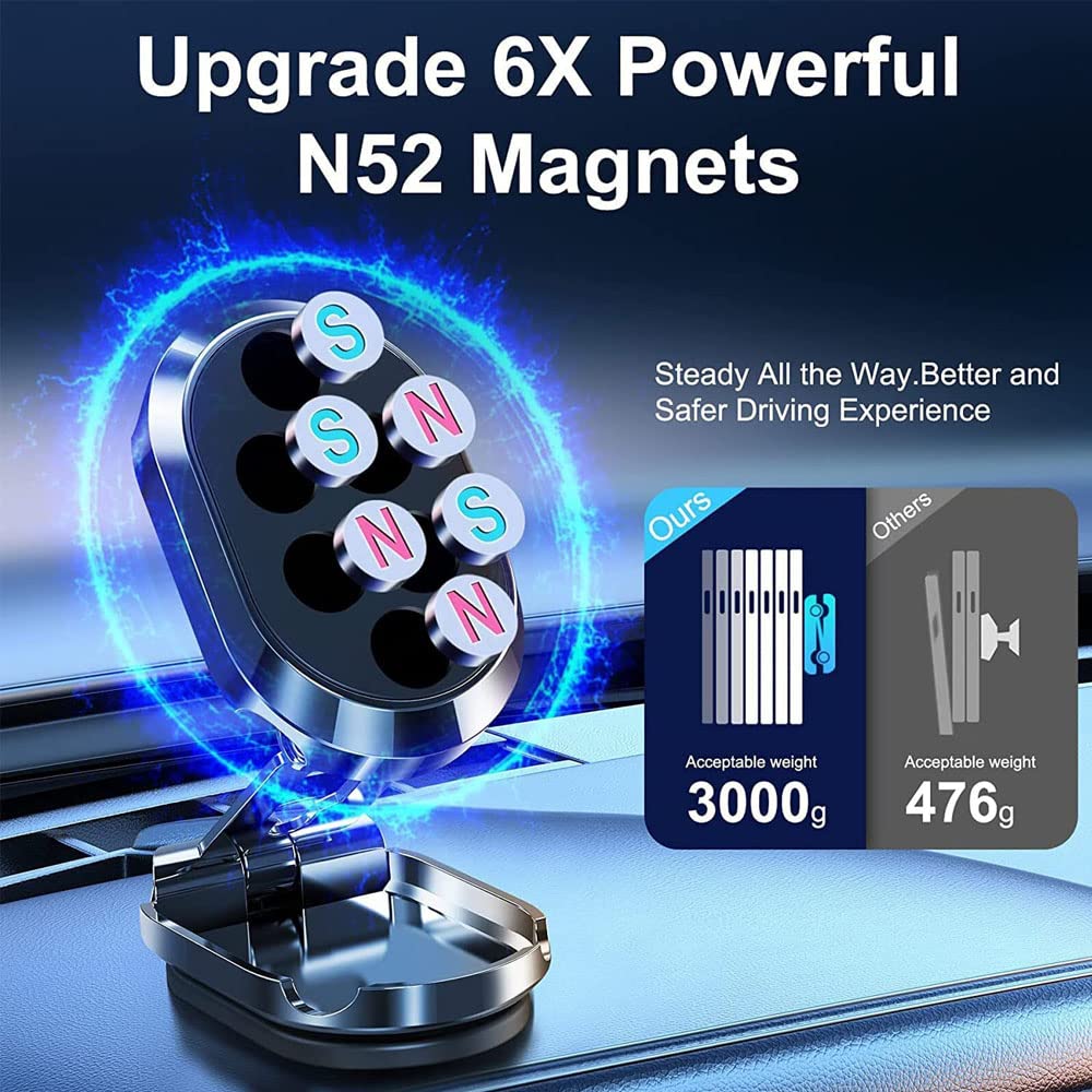 surfsexy 2023 New Alloy Folding Magnetic Car Phone Holder, 2pc Magnetic 360° Car Phone Holder Stand Dashboard Folding Bracket Universal, Alloy Folding Magnetic Bracket (Black +Sliver)